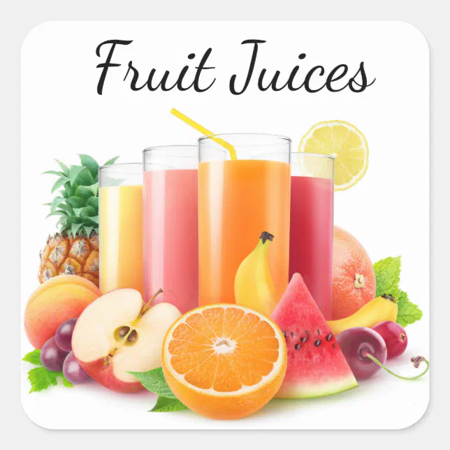 Fresh fruit juices square sticker | Zazzle