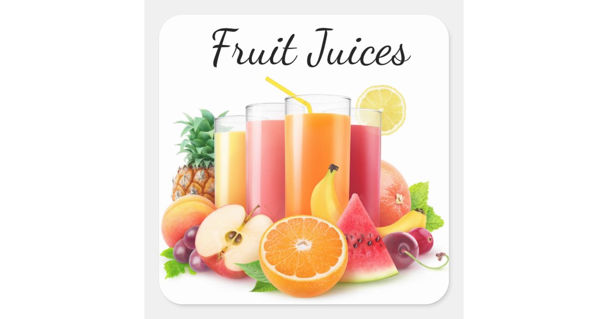 Fresh fruit juices square sticker | Zazzle