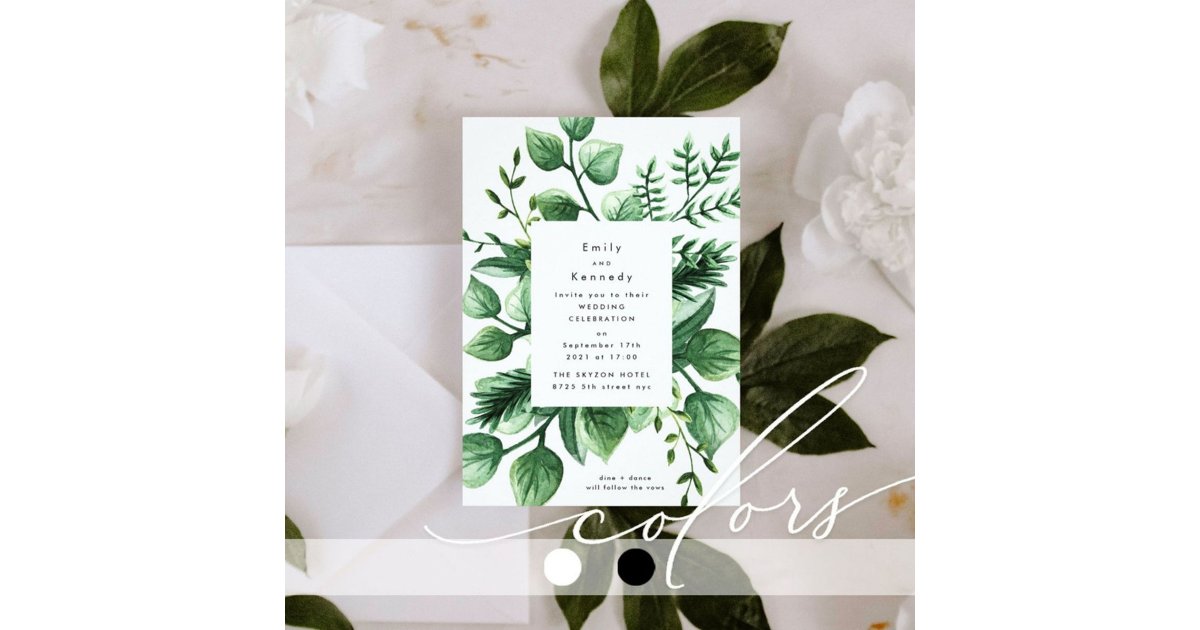 Fresh Greenery Leafy Modern Wedding Invitation | Zazzle