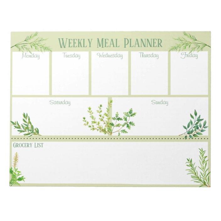 Fresh Kitchen Herbs - Green Weekly Meal Planner Notepad | Zazzle.com