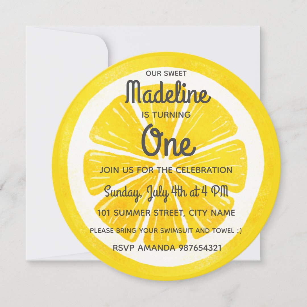 Fresh lemon first birthday invitation | Zazzle