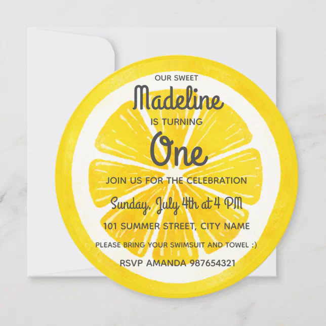 Fresh lemon first birthday invitation | Zazzle