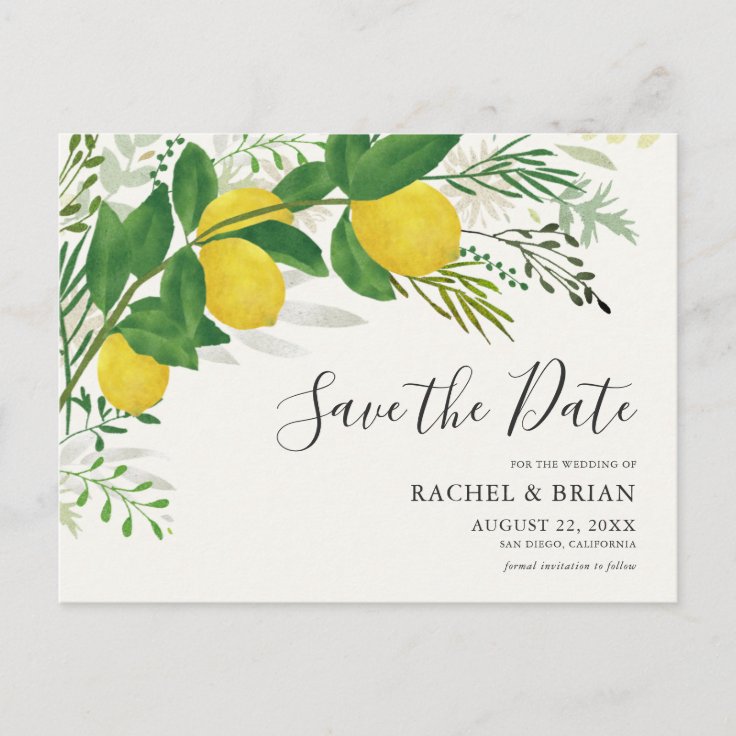 Fresh Lemon Save the Date Invitation Postcard | Zazzle
