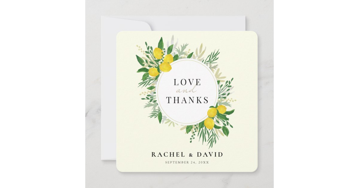 Fresh Lemon Wedding Love and Thanks Card | Zazzle