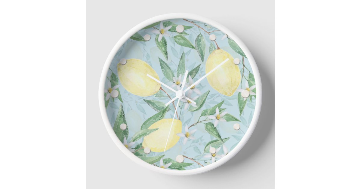 Fresh lemon yellow citrus clock | Zazzle