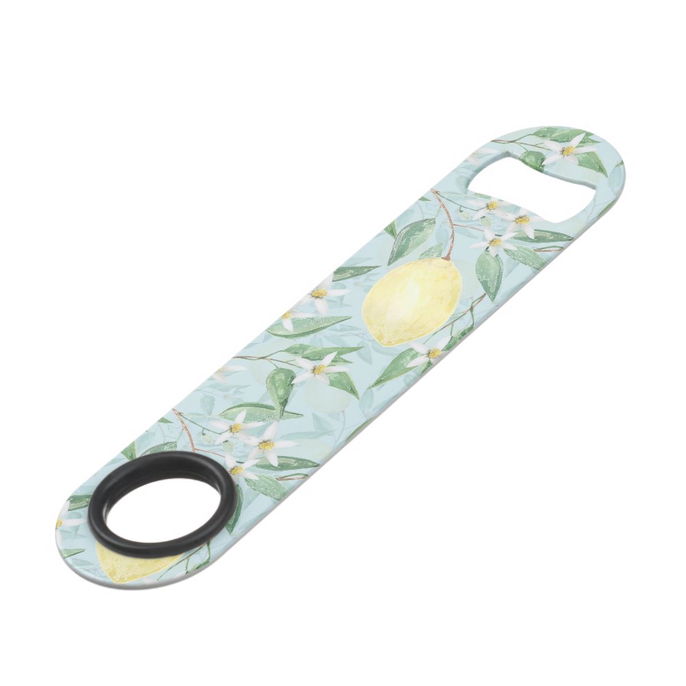 Fresh Lemon Yellow Citrus Fruit Bar Key - Stylish Black & White Bottle ...