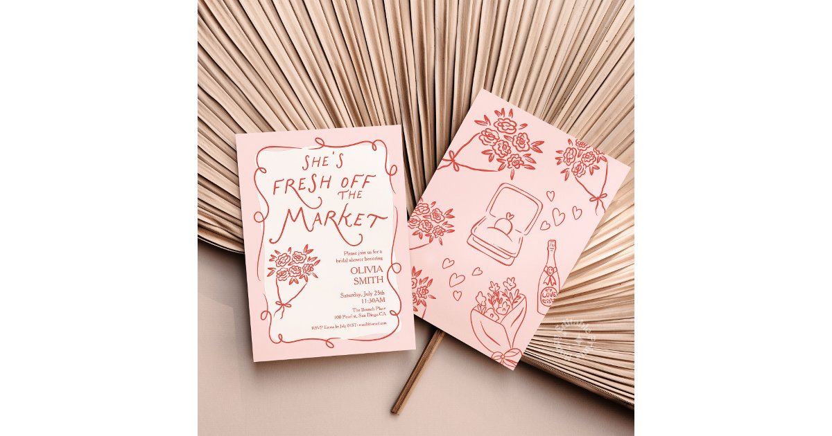 Fresh off the Market Bridal Shower Invitation Red | Zazzle