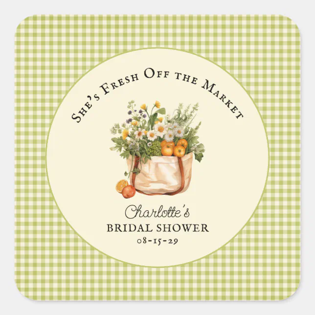 Fresh Off the Market Farmers Market Bridal Shower Square Sticker | Zazzle