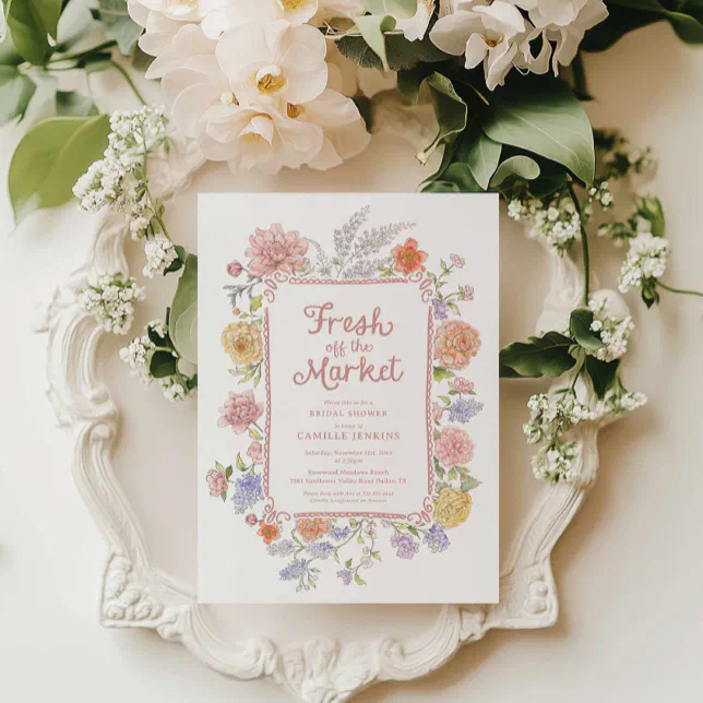 Fresh off the Market Floral Bridal Shower Invitation | Zazzle