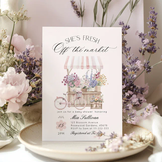 Fresh Off the Market Flower Cart Bridal shower Invitation | Zazzle
