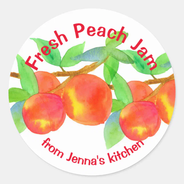 Fresh Peach Jam Kitchen Fruit Gift Label | Zazzle