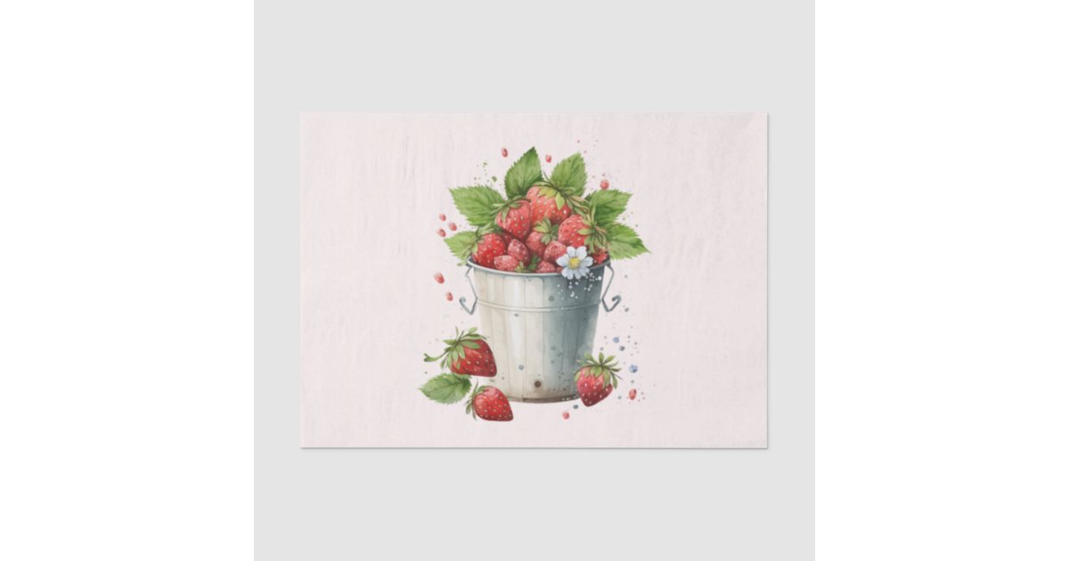 Fresh Picked Strawberries in a Bucket Tissue Paper | Zazzle