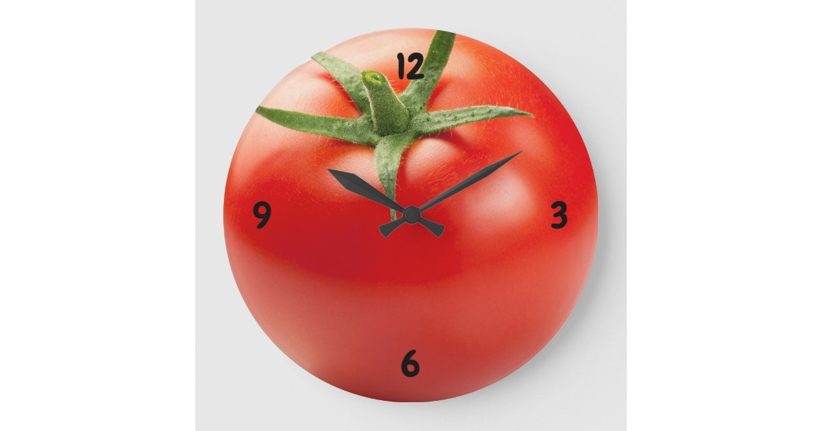 Fresh Red Tomato Isolated On White Background Large Clock | Zazzle