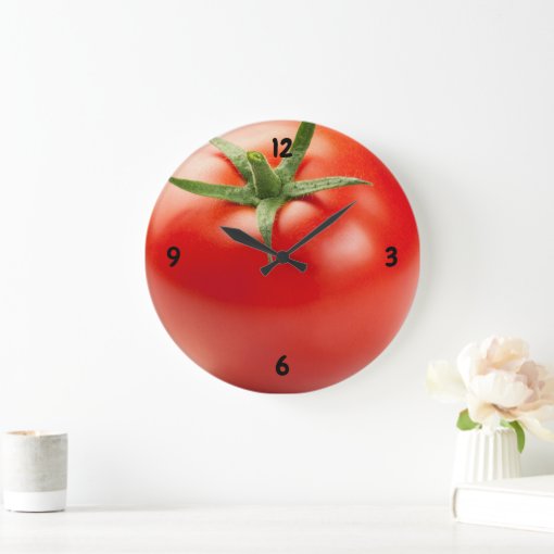 Fresh Red Tomato Isolated On White Background Large Clock | Zazzle