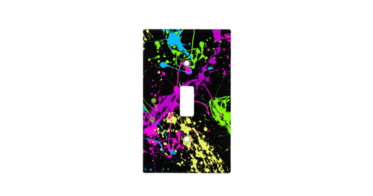 Fresh Retro Neon Paint Splatter Light Switch Cover | Zazzle