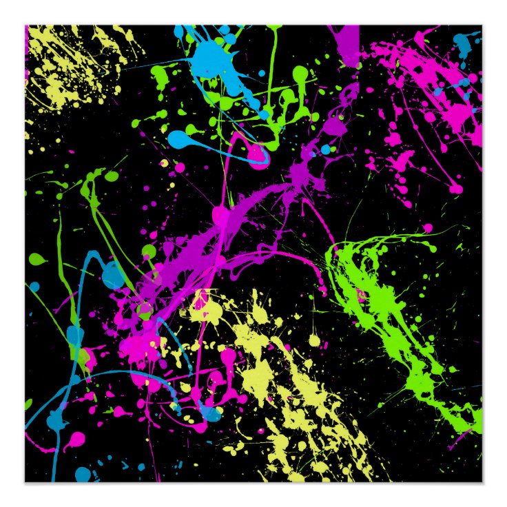 Fresh Retro Neon Paint Splatter Poster | Zazzle