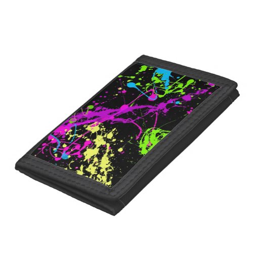 Fresh Retro Neon Paint Splatter Tri-fold Wallet | Zazzle