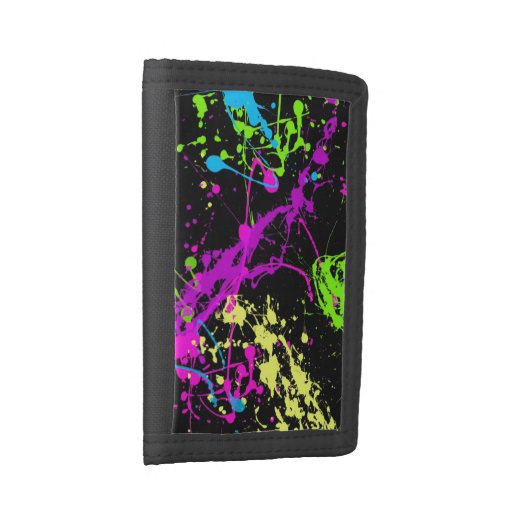 Fresh Retro Neon Paint Splatter Tri-fold Wallet | Zazzle