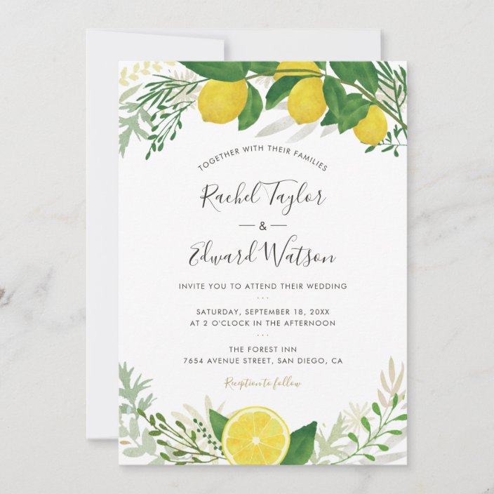 Fresh & Rustic Lemon Wedding Invitation | Zazzle.com