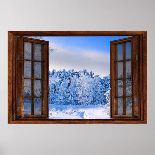 Fresh Snow Fall Fake Window Illusion Poster | Zazzle