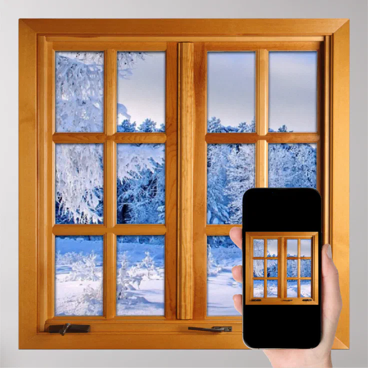 Fresh Snow Fall Square Faux Window Illusion Poster | Zazzle