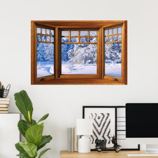 Fresh Snow Winter View - Fake Window Illusion Poster | Zazzle