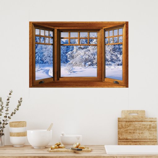 Fresh Snow Winter View - Fake Window Illusion Poster | Zazzle
