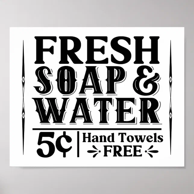 Fresh Soap & Water Vintage Farmhouse Bathroom Poster | Zazzle