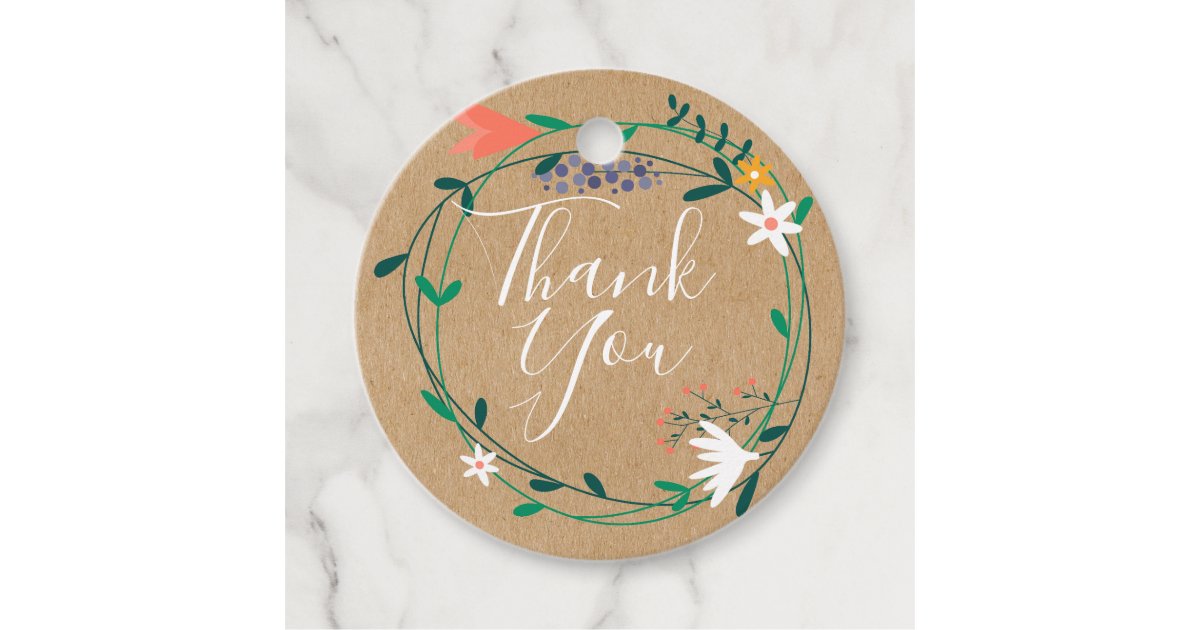 Fresh Spring Floral Garland Rustic Thank You Favor Tags | Zazzle
