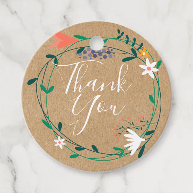 Fresh Spring Floral Garland Rustic Thank You Favor Tags | Zazzle