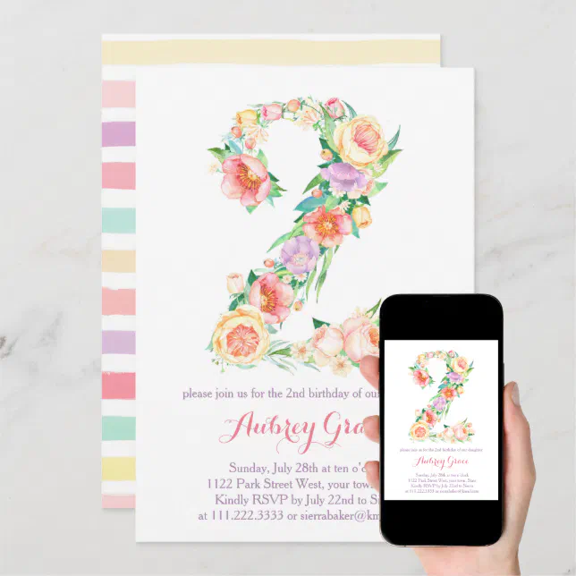 Fresh Spring Second Birthday Party Invitation Girl | Zazzle