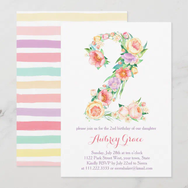Fresh Spring Second Birthday Party Invitation Girl | Zazzle