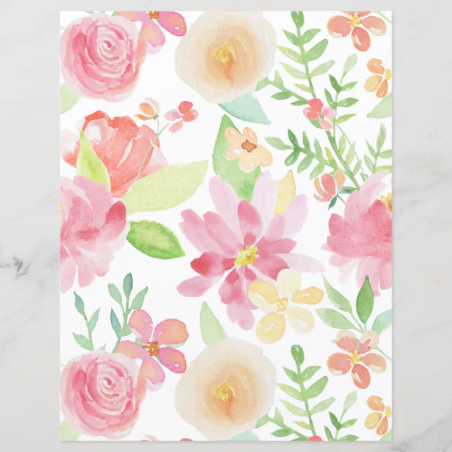 Fresh Spring Watercolor Florals Scrapbook Paper | Zazzle