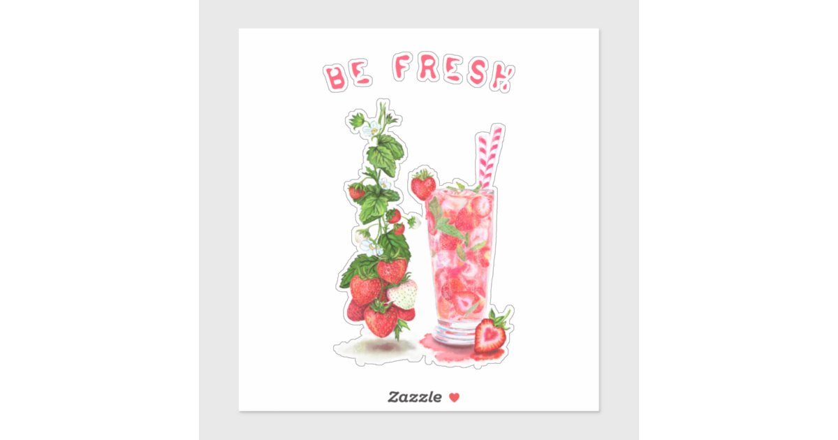 Fresh Strawberry Juice Cool Drink - Summer Fruits Sticker | Zazzle