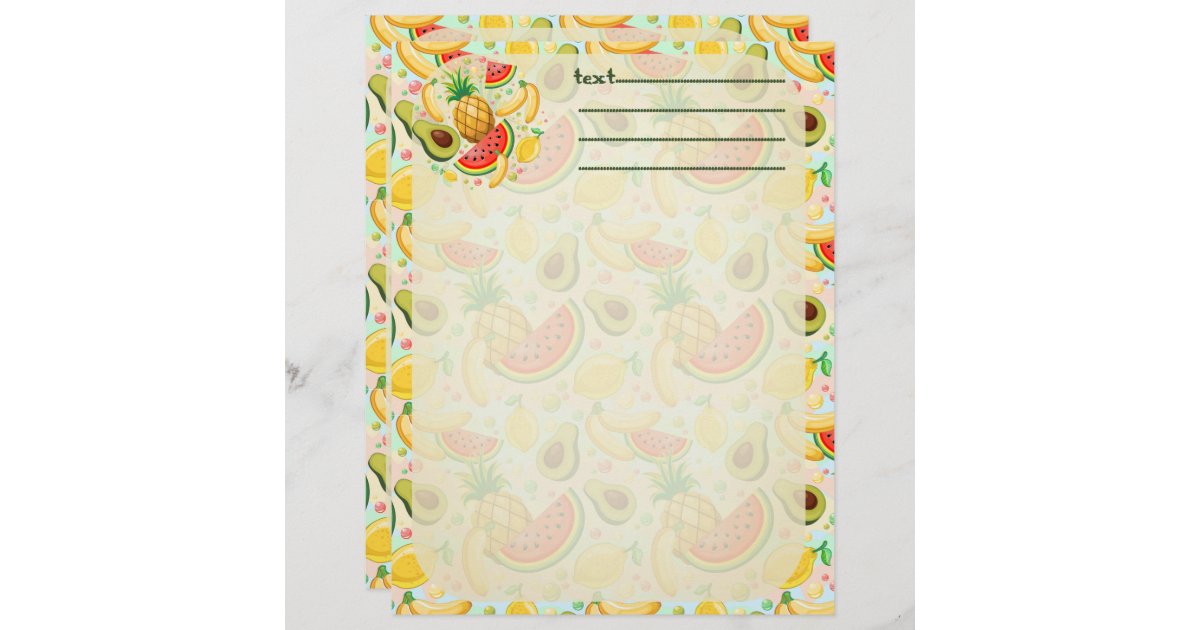 Fresh Summer Fruits Pattern Letterhead | Zazzle