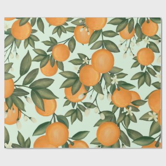 Fresh Summer Oranges Botanical Citrus Greenery Wrapping Paper | Zazzle