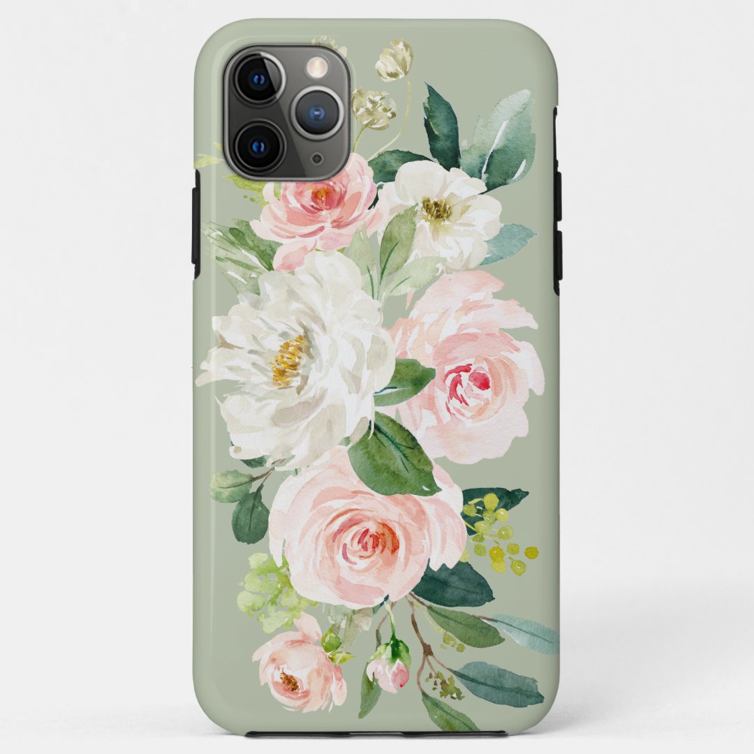 Fresh Watercolor Pastel Floral Roses Green Pink Case-Mate iPhone Case ...