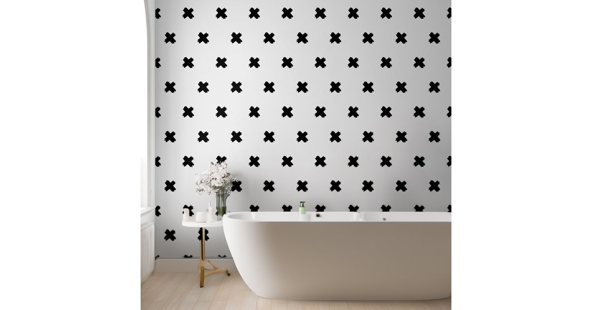 Fresh White-Black Cross Pattern Wallpaper Wallpaper | Zazzle
