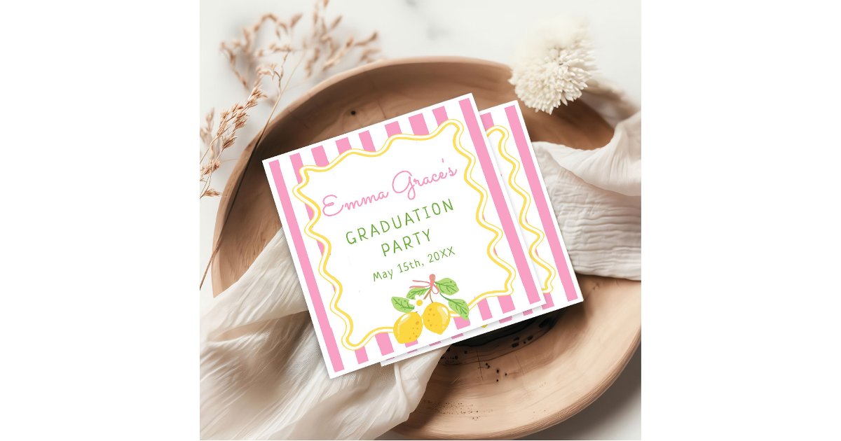 Freshly Graduated Lemon Pink Stripes Grad Napkins | Zazzle