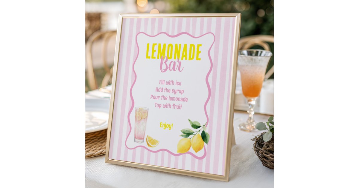 Freshly Graduated Lemon Pink Stripes Lemonade Bar Poster | Zazzle