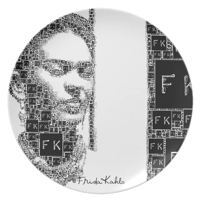Frida Kahlo Black and White Portrait Dinner Plate | Zazzle