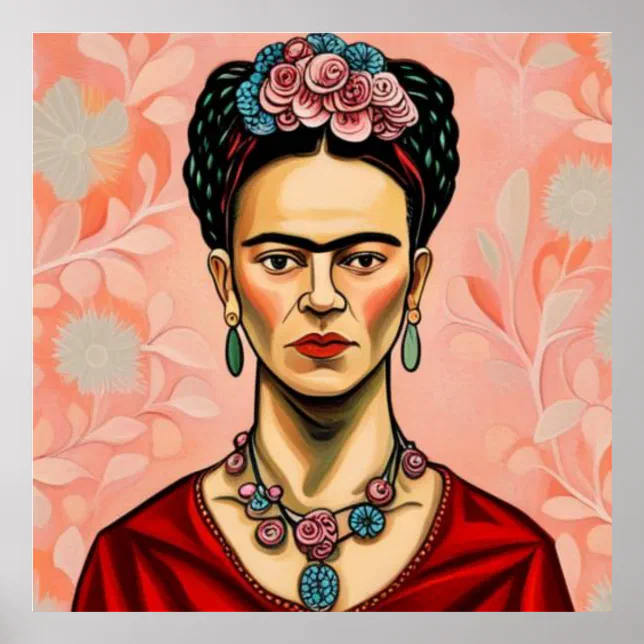 Frida Kahlo model with flowers in her hair Poster | Zazzle