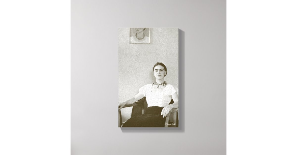 Frida Kahlo Seated w/ Frida Painting Canvas Print | Zazzle