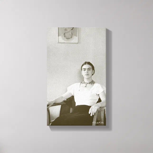 Frida Kahlo Seated w/ Frida Painting Canvas Print | Zazzle