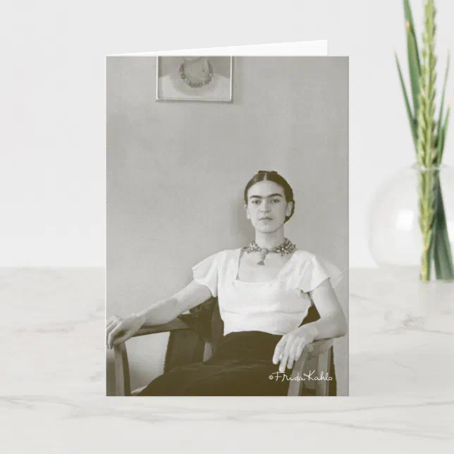 Frida Kahlo Seated w/ Frida Painting Card | Zazzle
