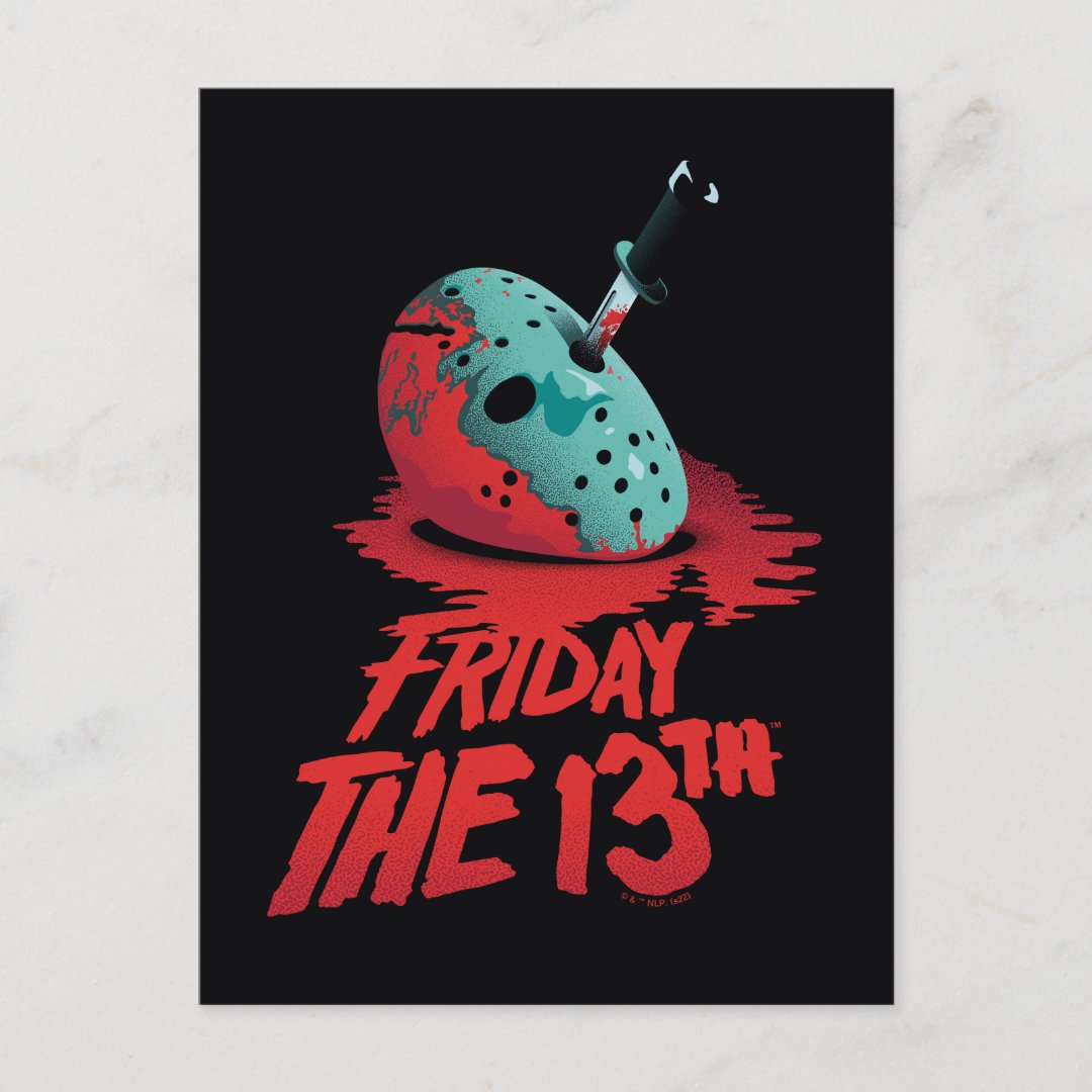 Friday the 13th | Knife Through Blue Hockey Mask Postcard | Zazzle