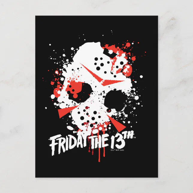 Friday the 13th | Paint Splatter Hockey Mask Postcard | Zazzle