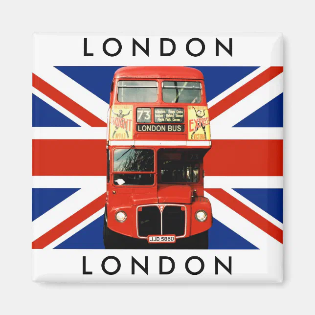 Fridge Magnet w. London Bus and British Flag | Zazzle