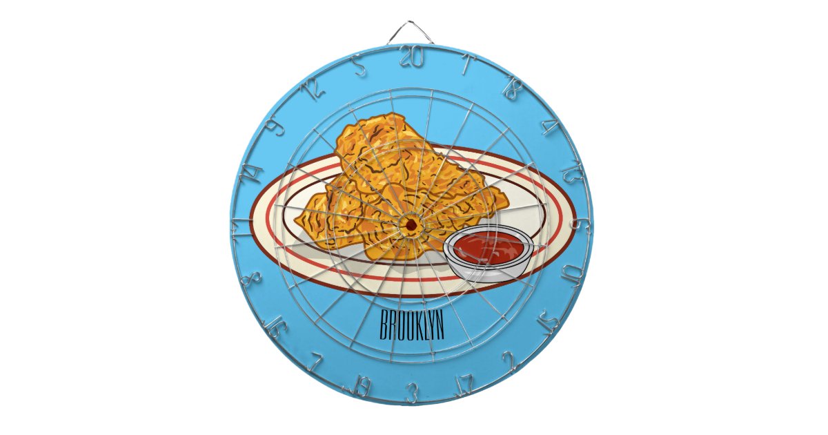 Fried chicken cartoon illustration dart board | Zazzle