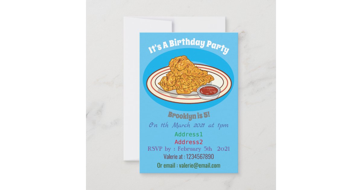 Fried chicken cartoon illustration invitation | Zazzle